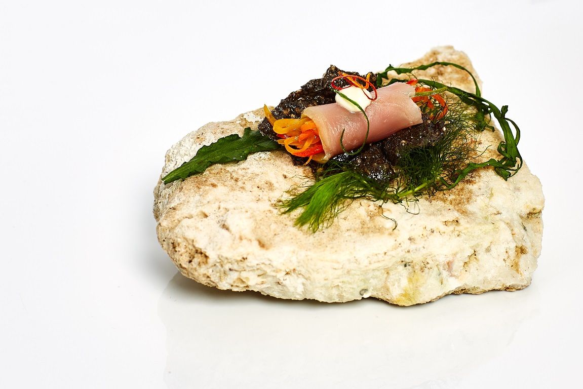 Pickled vegetables rolled inside thinly sliced Yellow fin Tuna - Olive ...